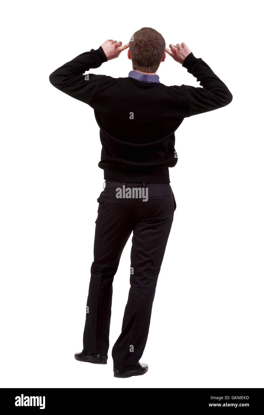 Back view of thinking business man Stock Photo - Alamy