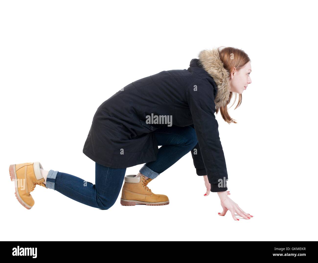 side view woman in start position Stock Photo - Alamy