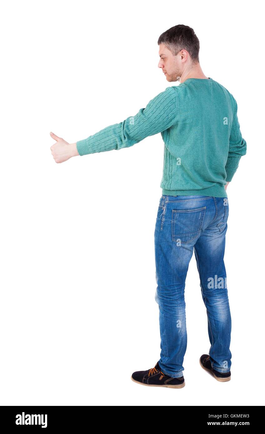 Back view of man thumbs up Stock Photo - Alamy