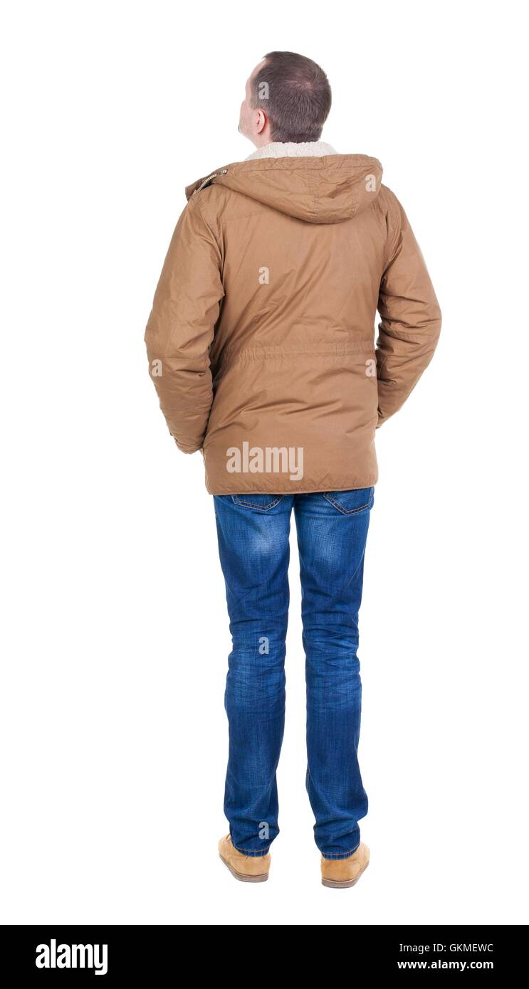 Back view of handsome man in winter jacket looking up Stock Photo - Alamy