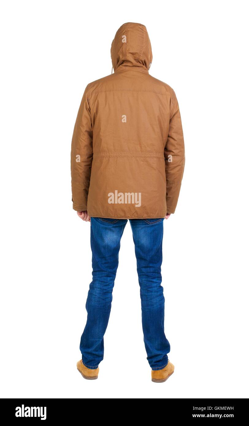Back view of handsome man in winter parka looking Stock Photo - Alamy