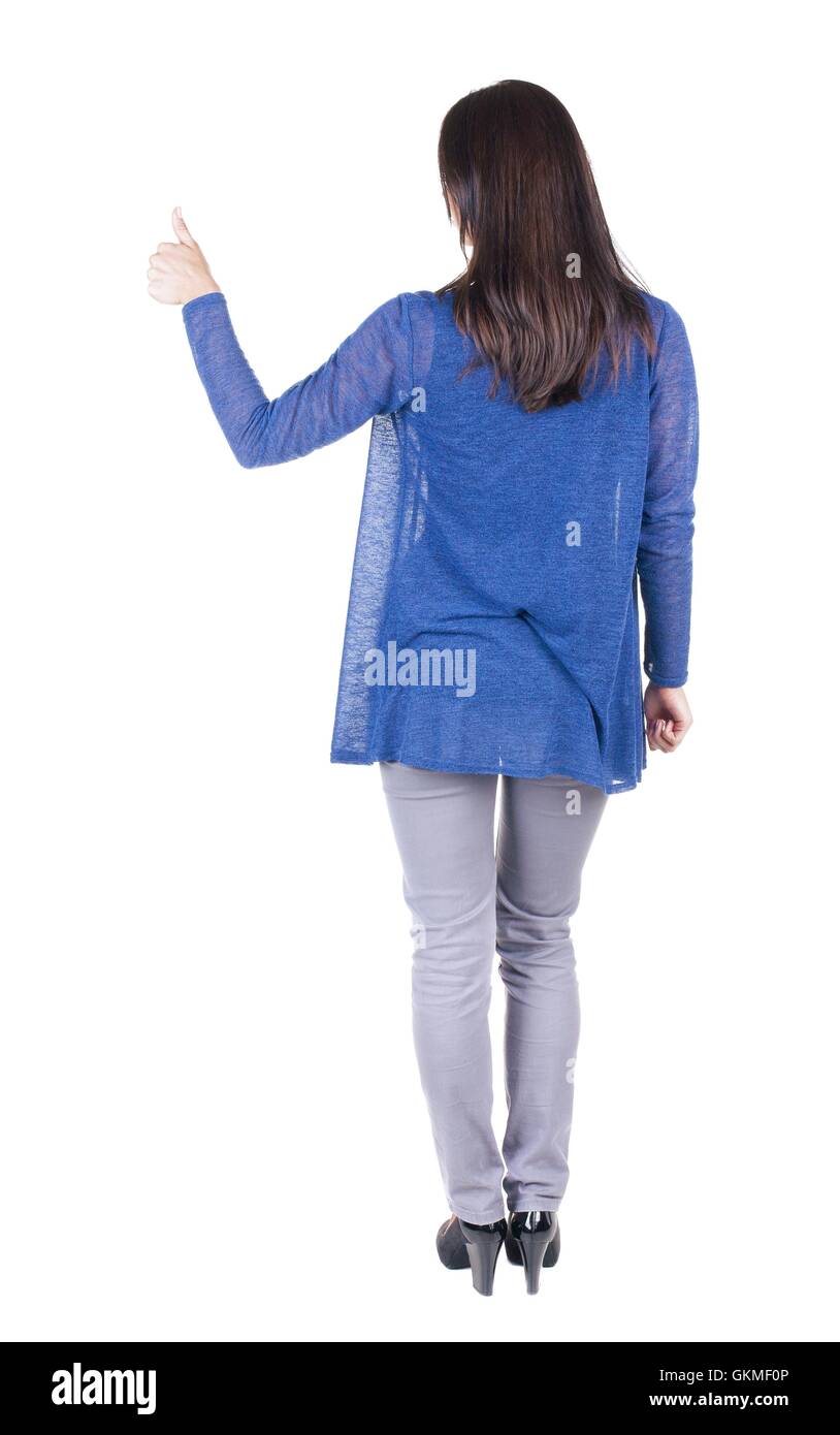 Back view of woman thumbs up Stock Photo - Alamy