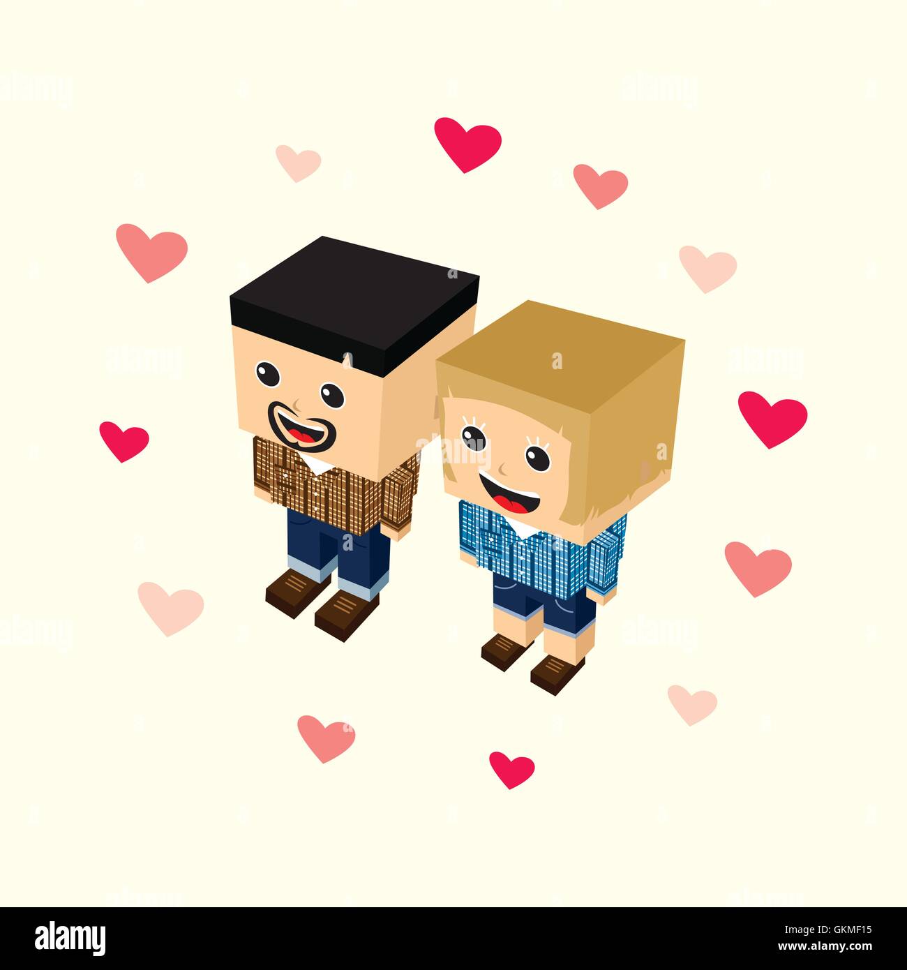 love couple block isometric cartoon character Stock Vector Image & Art ...
