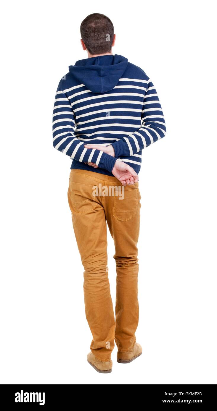 Back view of handsome man in striped hooded sweater Stock Photo - Alamy