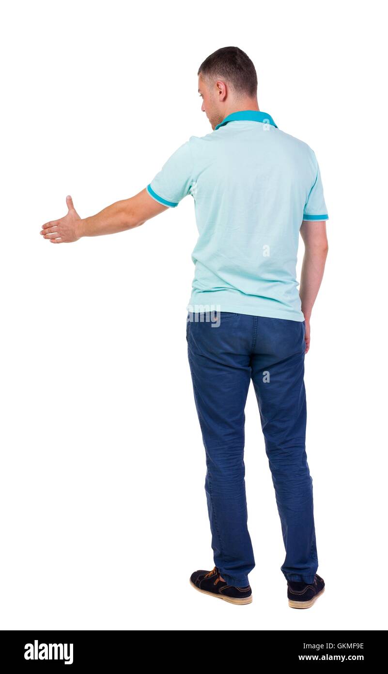 Back side view of man in shirt handshake Stock Photo - Alamy