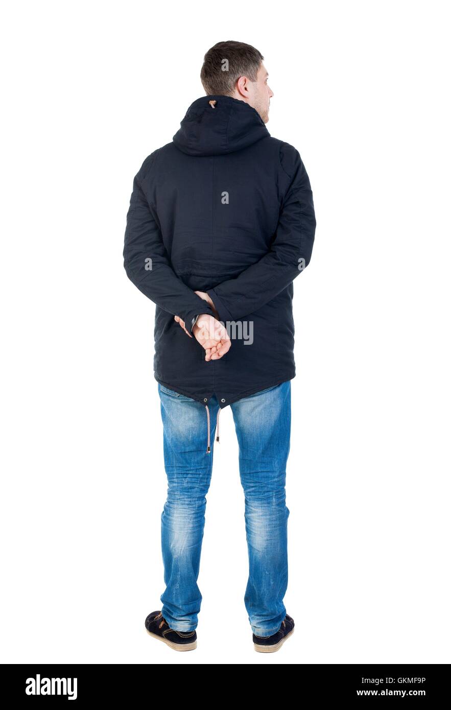 Back view of handsome man in winter jacket looking up Stock Photo - Alamy