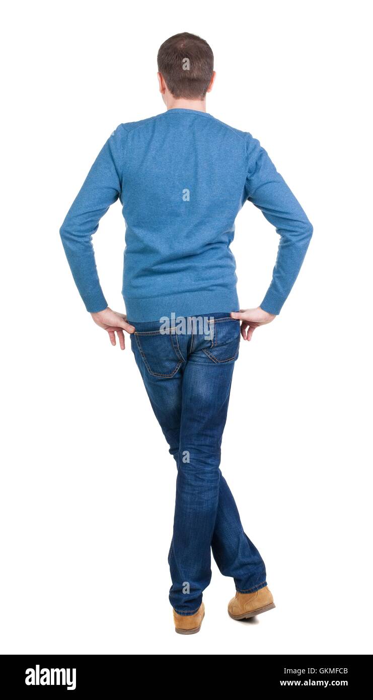 Back view of handsome man in blue pullover Stock Photo - Alamy