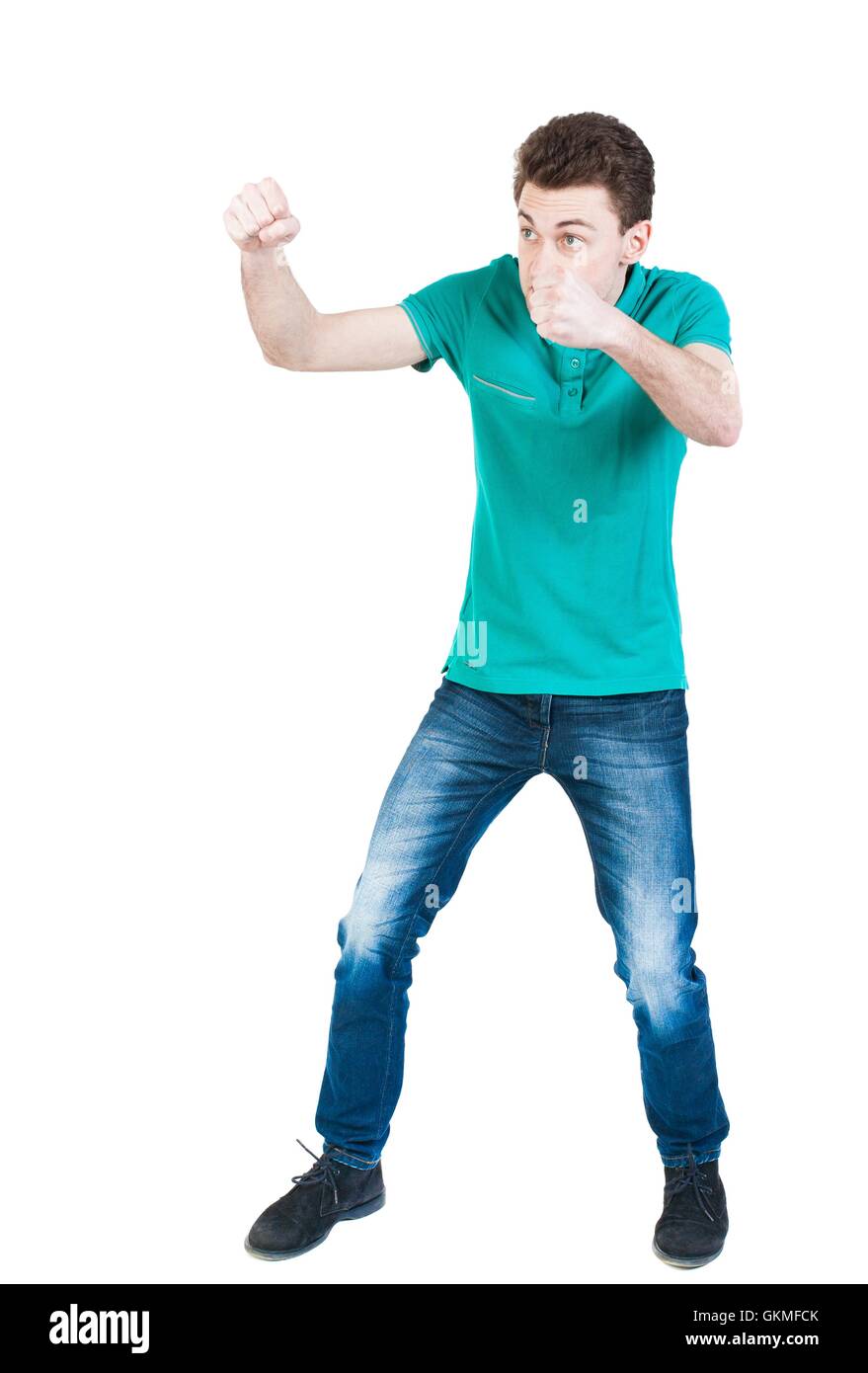 skinny guy funny fights waving his arms and legs Stock Photo - Alamy