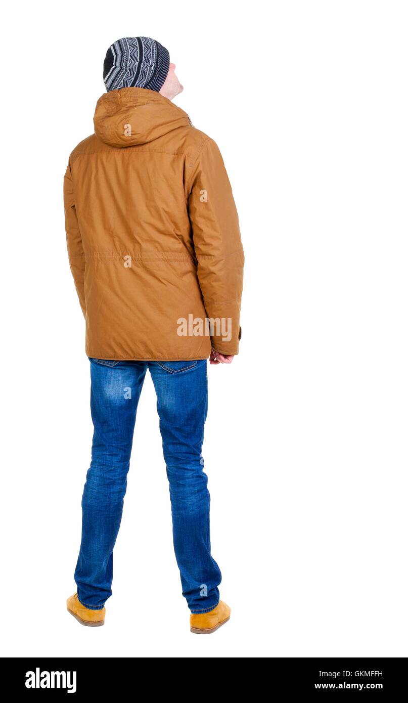 Back view of handsome man in winter jacket looking up Stock Photo - Alamy