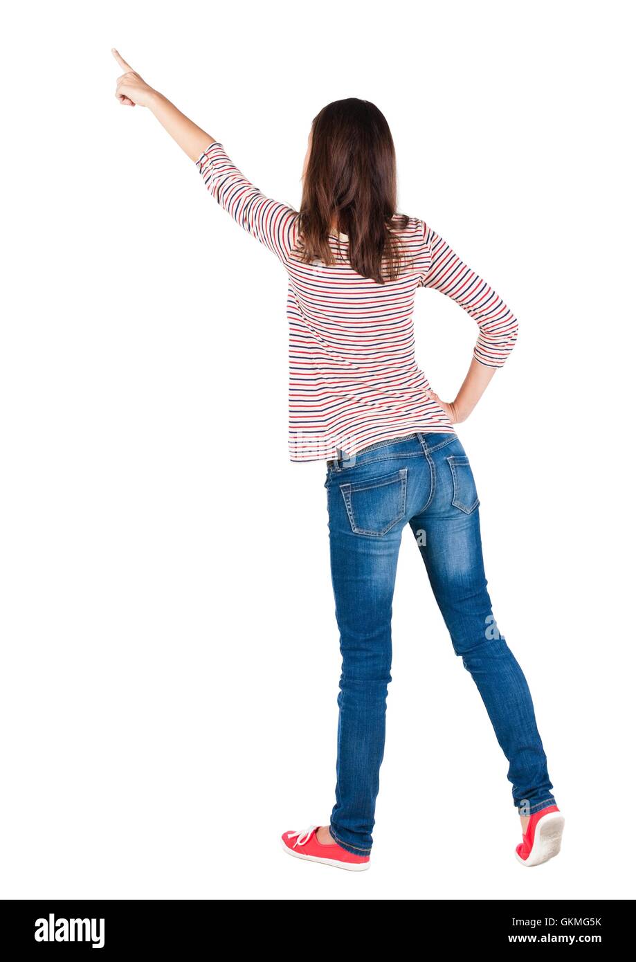 Back view of pointing woman Stock Photo - Alamy