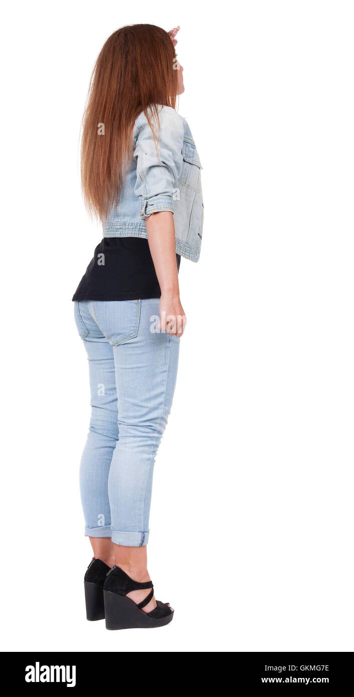back view of standing beautiful red head woman Stock Photo - Alamy
