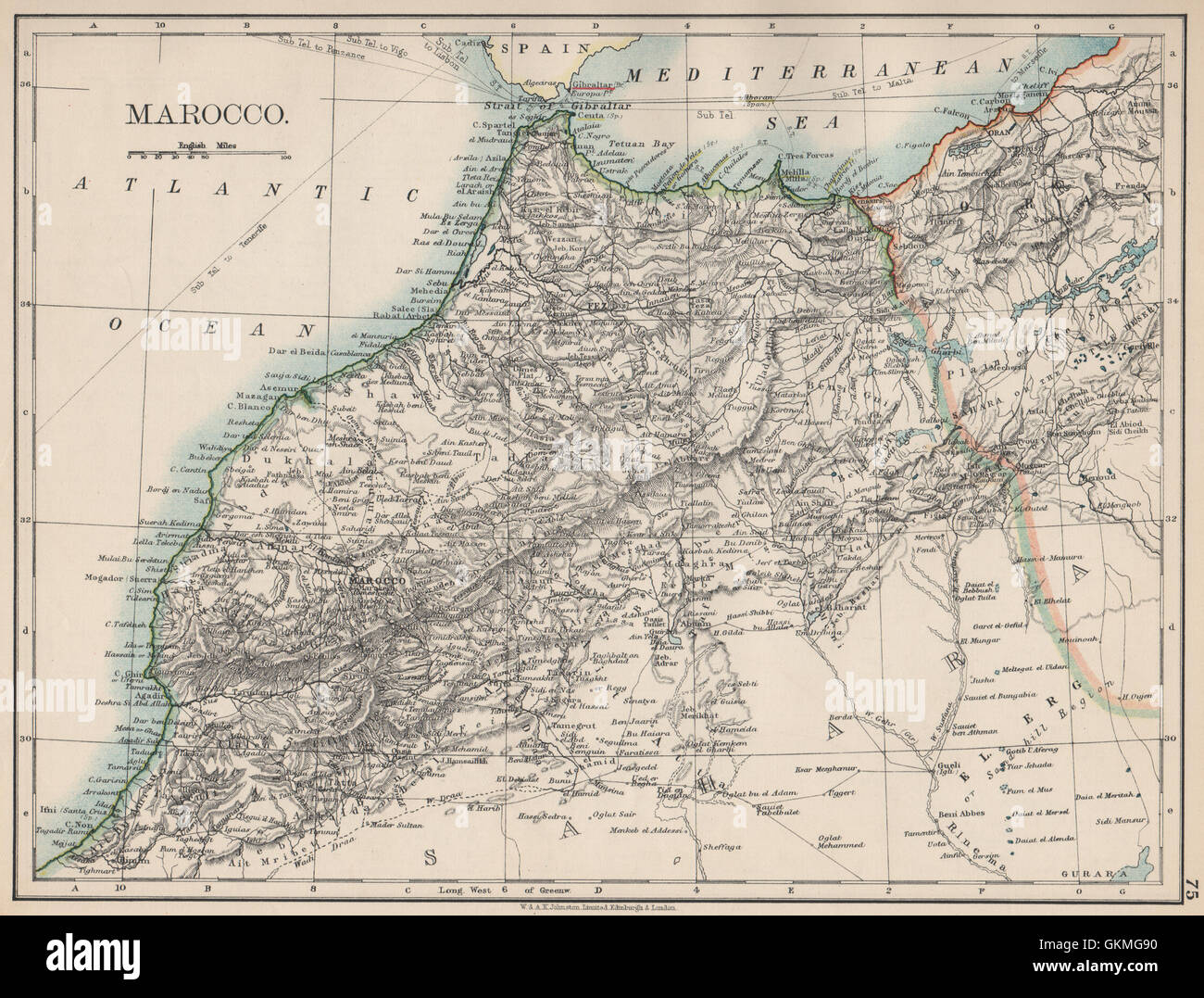 MOROCCO. Showing Atlas mountains rivers towns. Marrakech. JOHNSTON ...