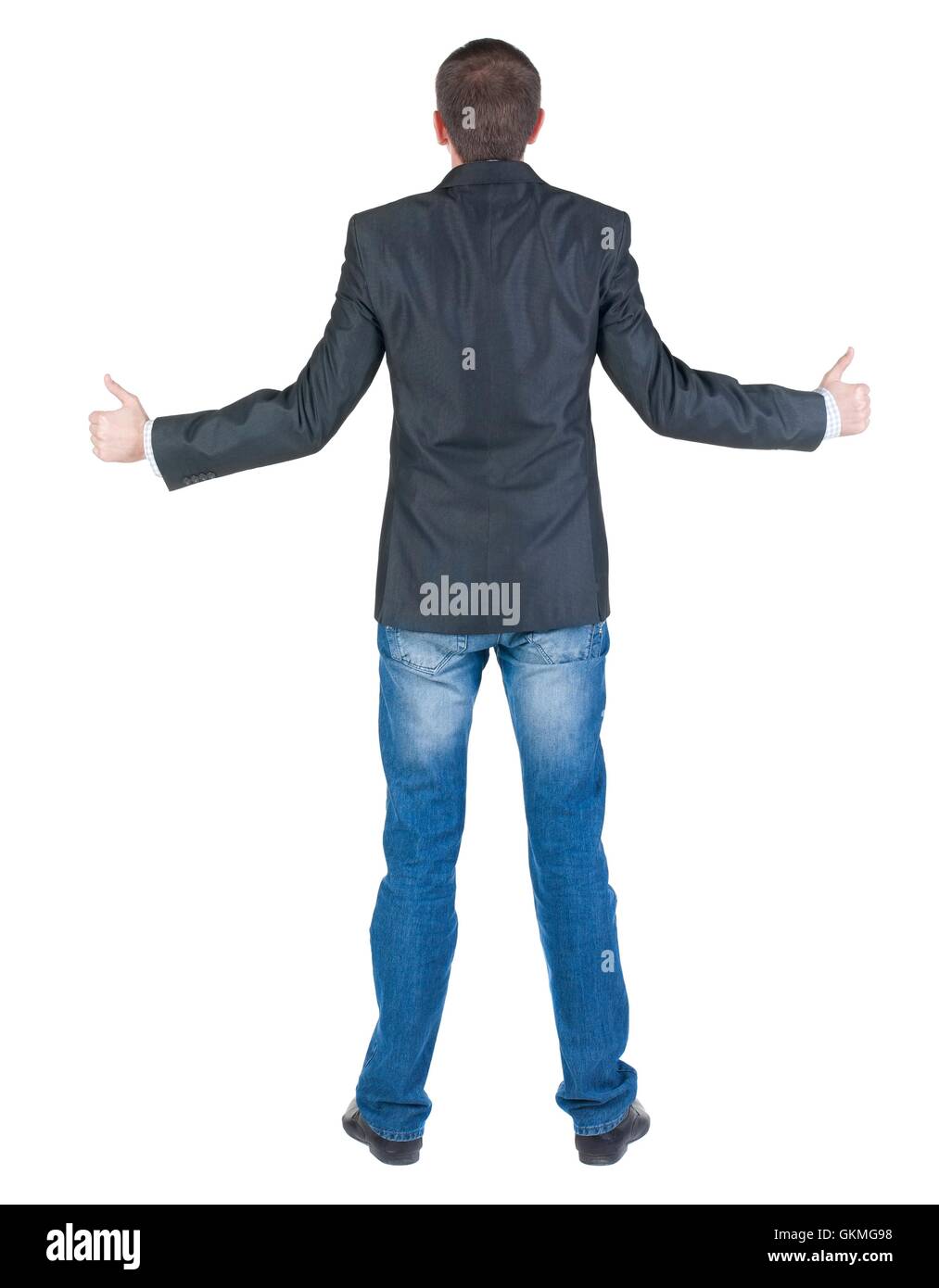 Businessman thumbs up. rear view Stock Photo - Alamy