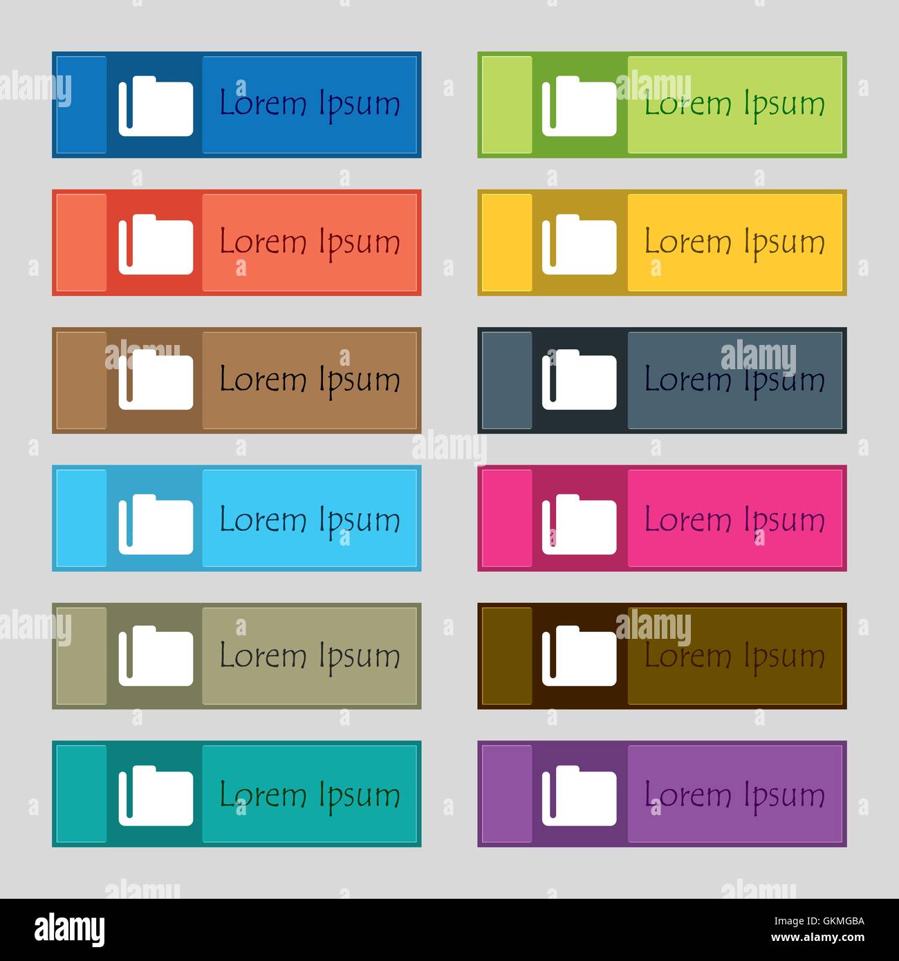 Document folder icon sign. Set of twelve rectangular, colorful ...