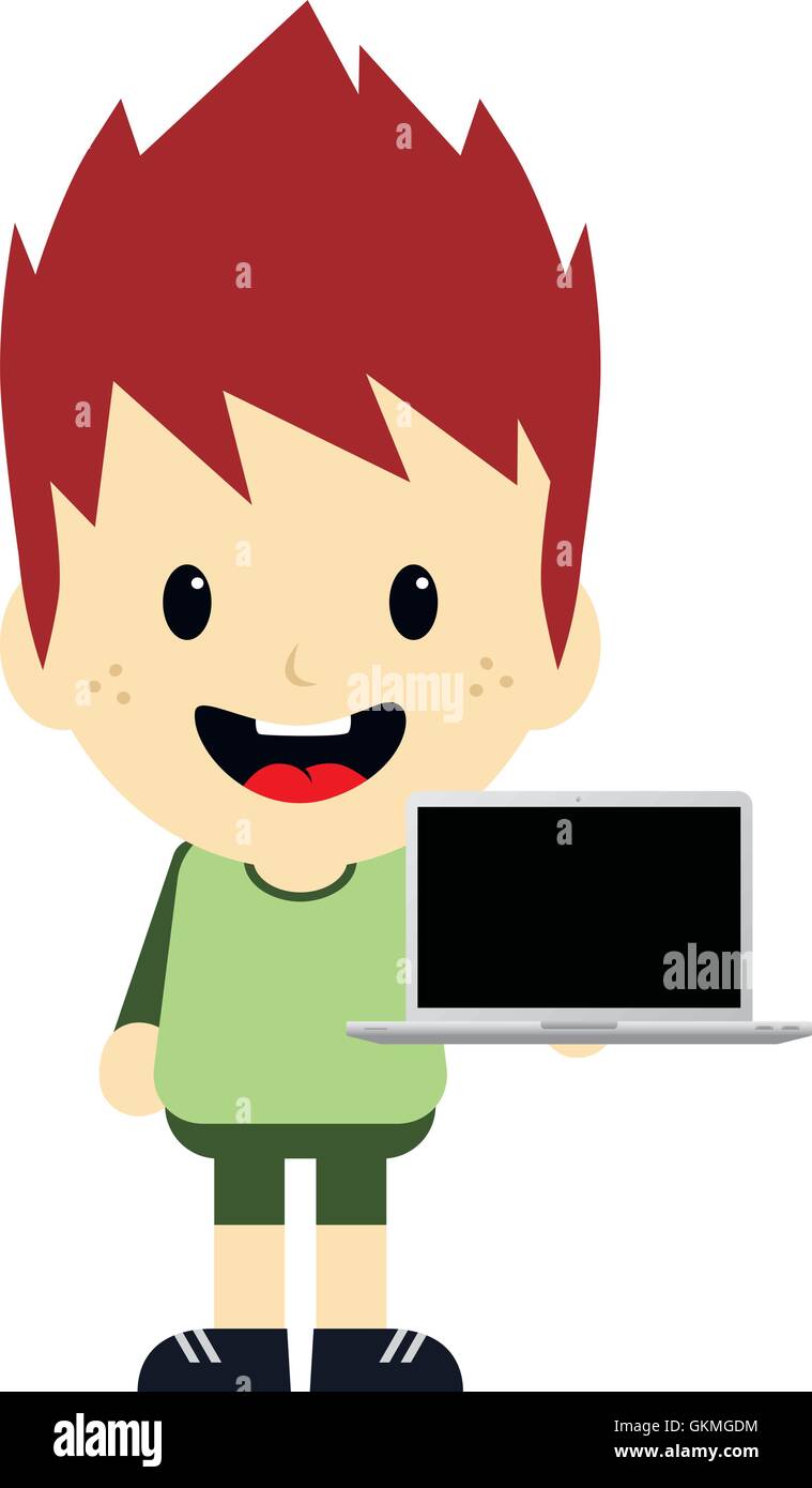 adorable boy with laptop cartoon character Stock Vector Image & Art - Alamy