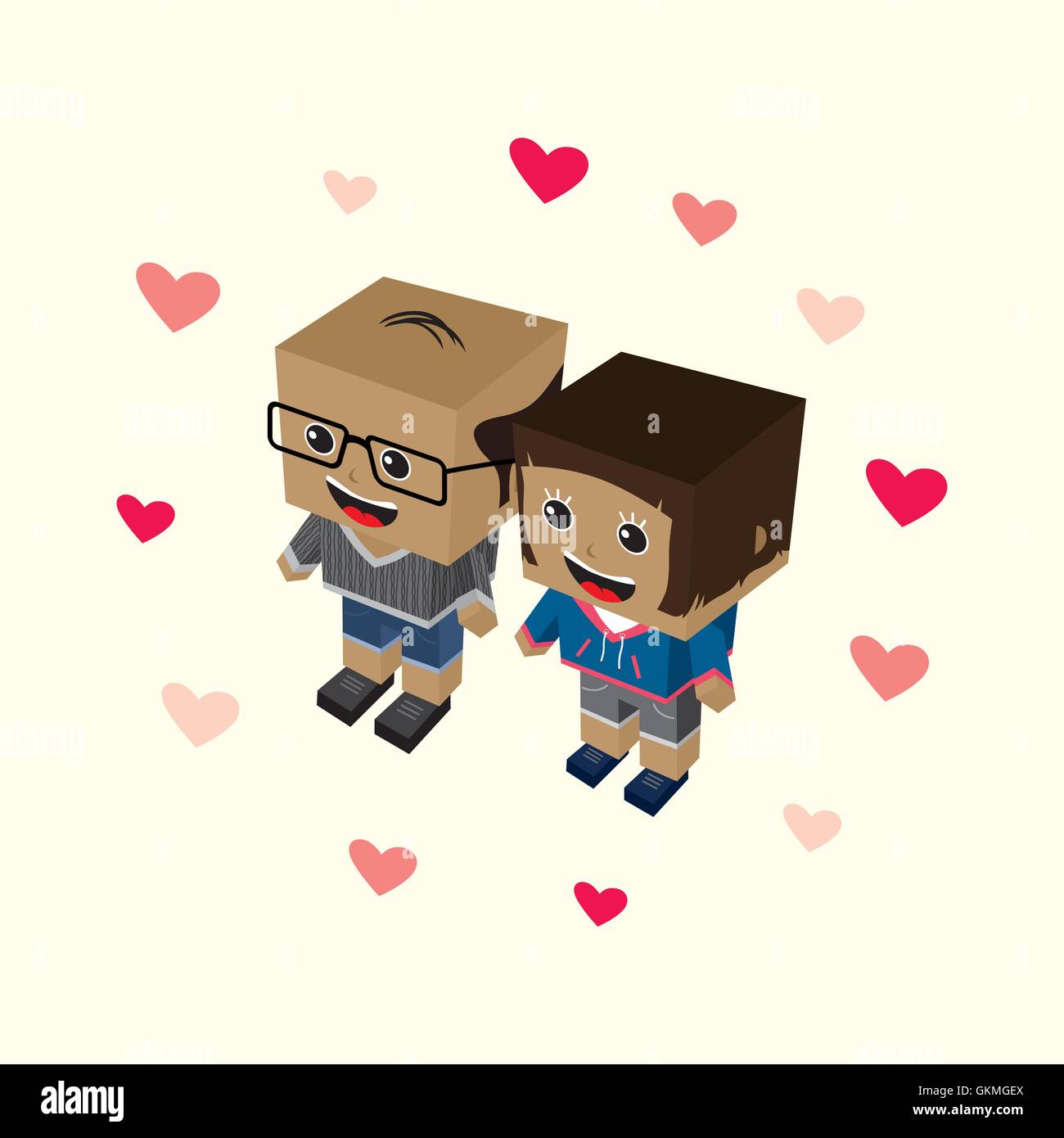 love couple block isometric cartoon character Stock Vector Image & Art ...