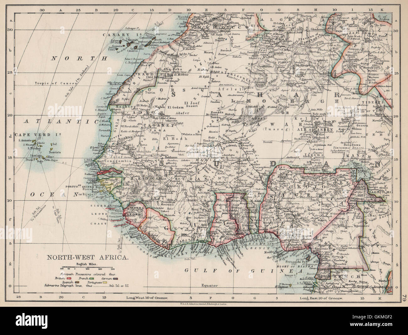 COLONIAL WEST AFRICA. Tribal areas. Caravan routes. Niger Coast Prot ...