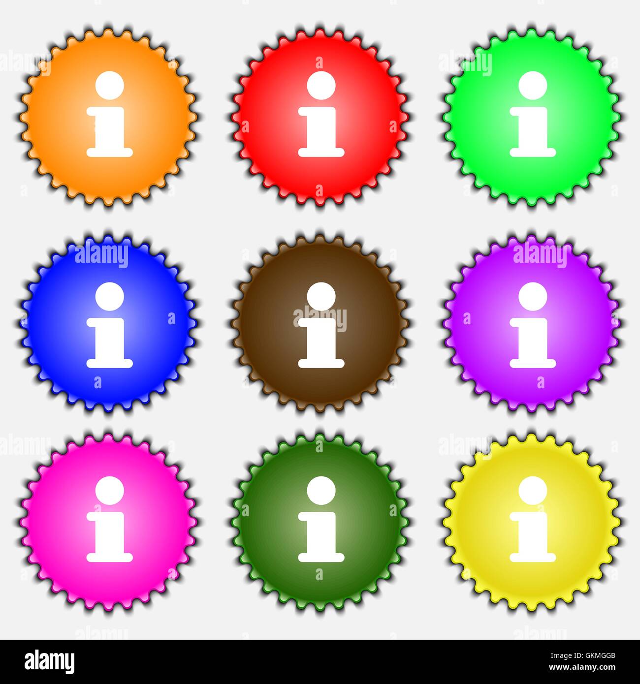 Information, Info icon sign. A set of nine different colored labels ...