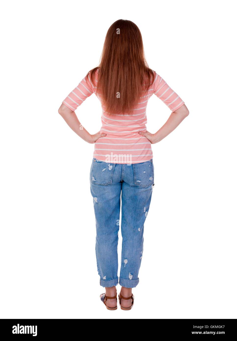 back view of standing young beautiful redhead woman Stock Photo - Alamy