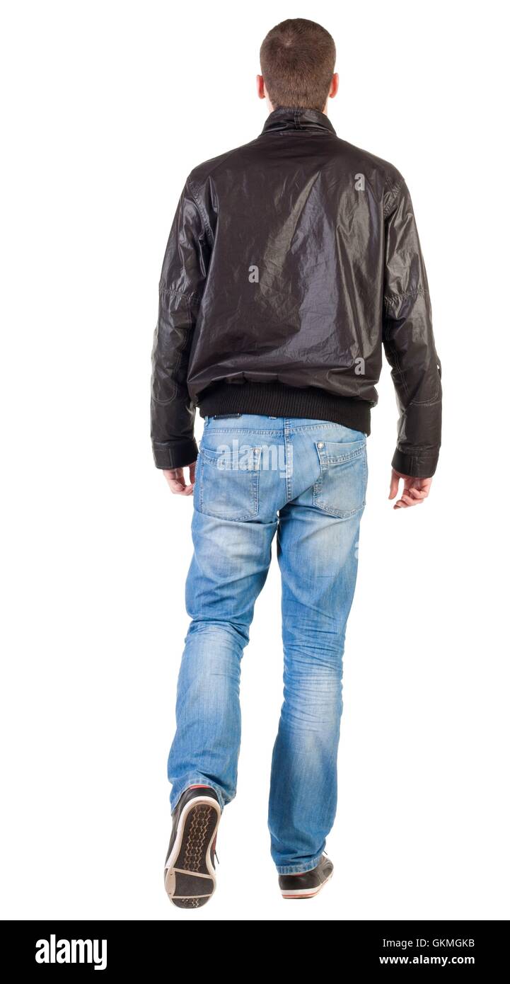 Back view of walking handsome man in jacket Stock Photo - Alamy