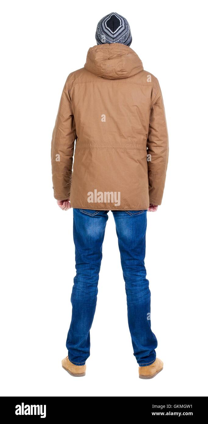 Back view of handsome man in winter jacket looking up Stock Photo - Alamy