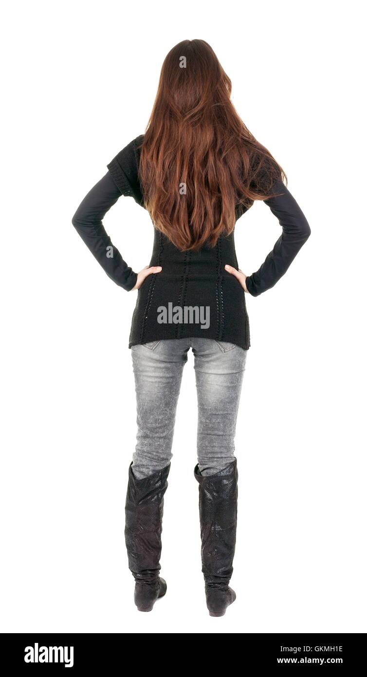back view of standing young beautiful woman Stock Photo - Alamy