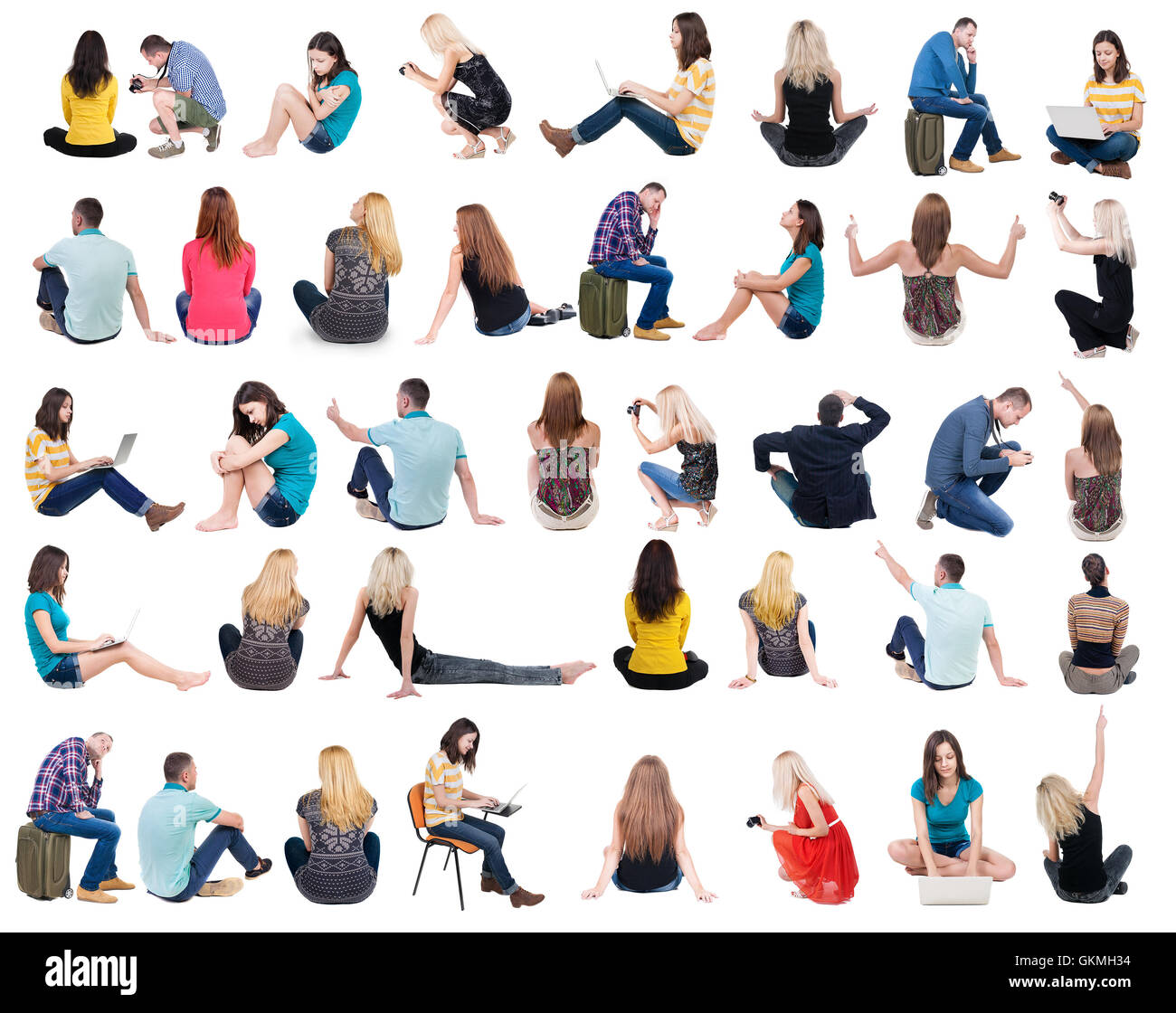Collection back view of sitting people Stock Photo - Alamy