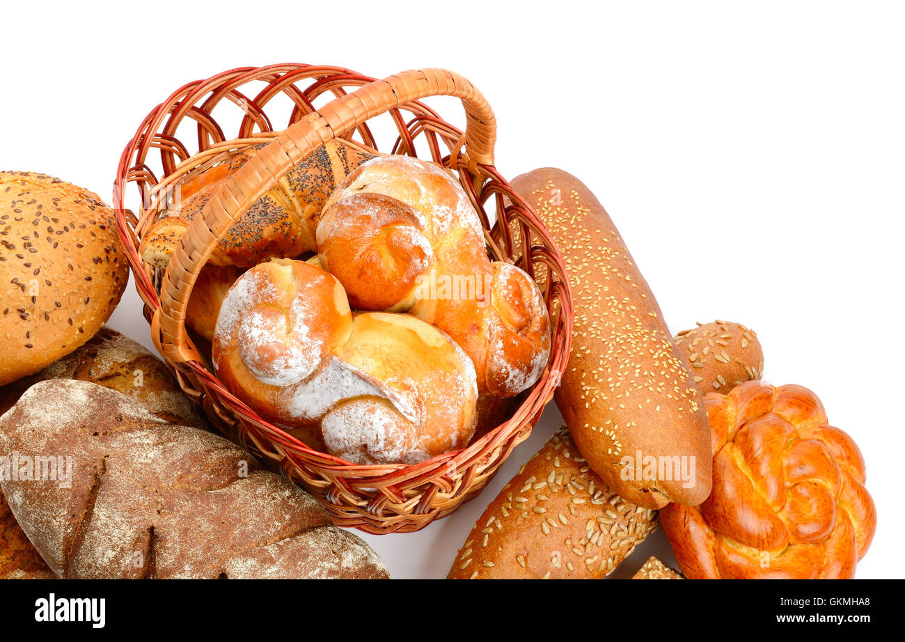 Collection of bread products isolated on white Stock Photo - Alamy