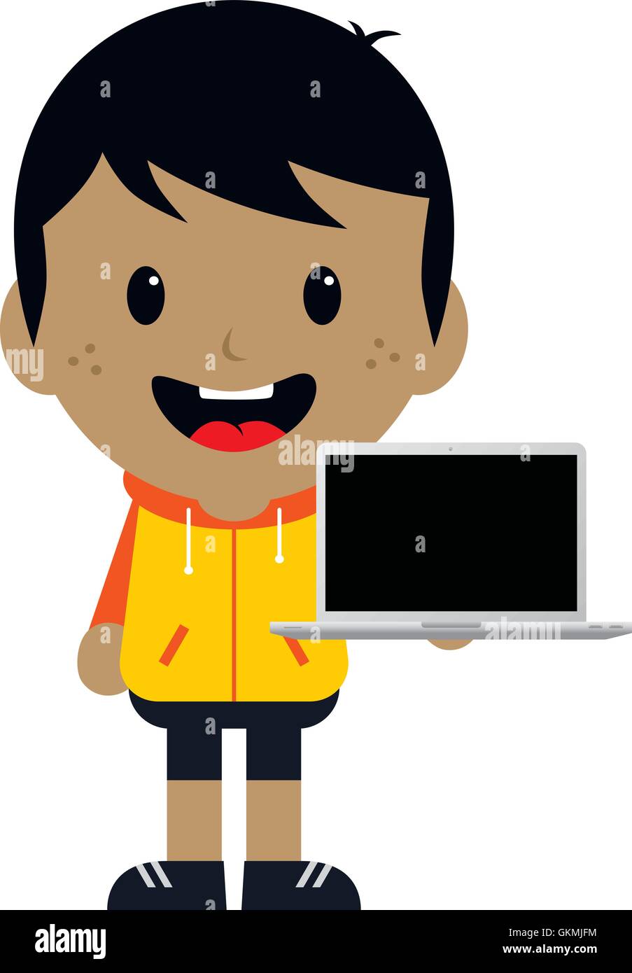 adorable boy with laptop cartoon character Stock Vector Image & Art - Alamy