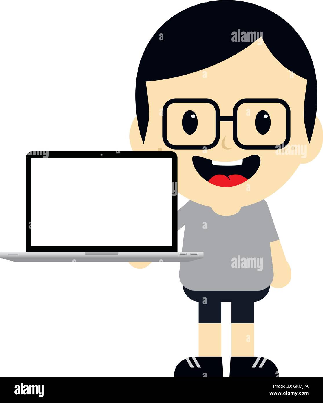 adorable boy with laptop cartoon character Stock Vector Image & Art - Alamy