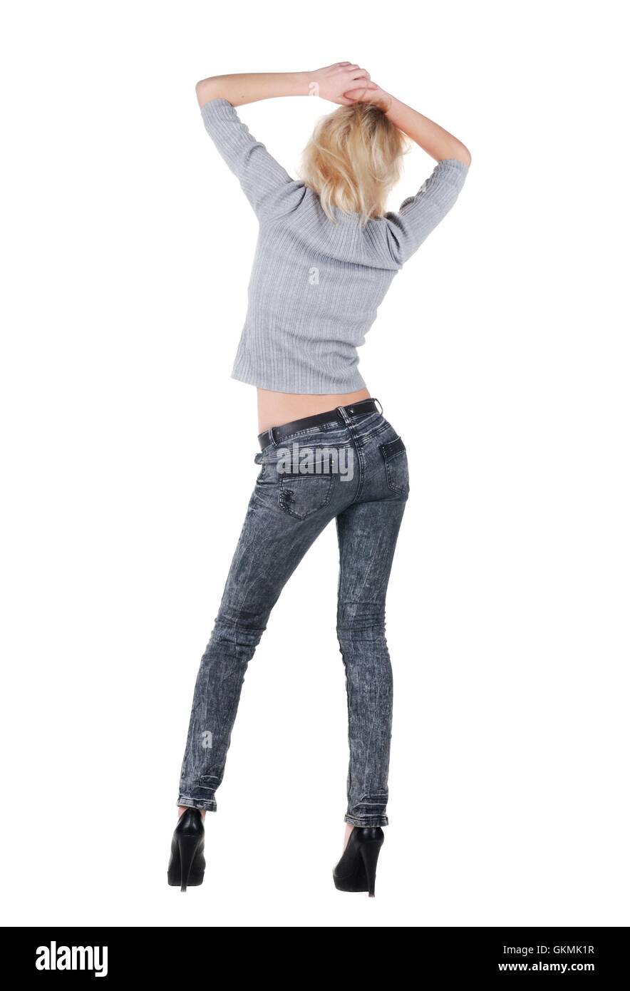 Young woman dancing. Rear view. Isolated over white Stock Photo - Alamy