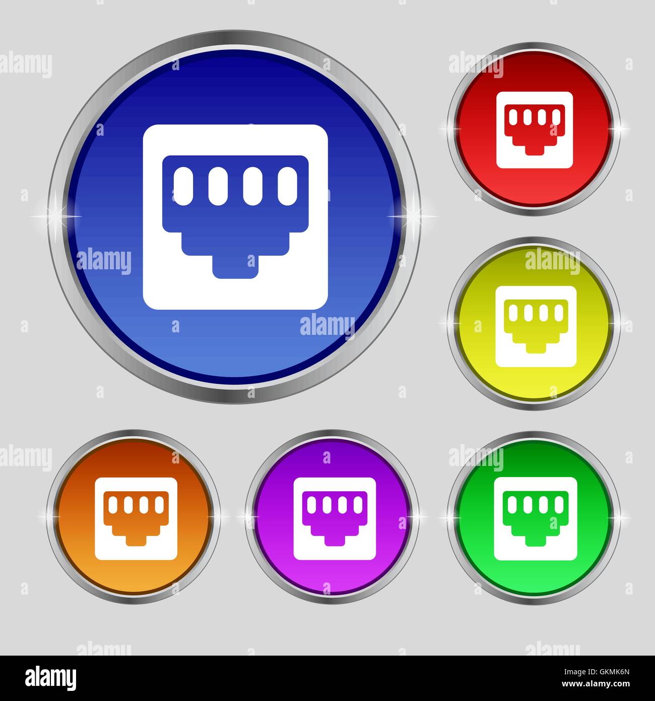 cable rj45, Patch Cord icon sign. Round symbol on bright colourful ...