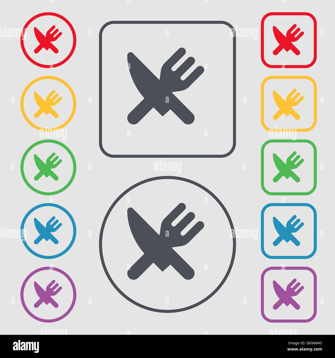 Eat, Cutlery icon sign. symbol on the Round and square buttons with ...
