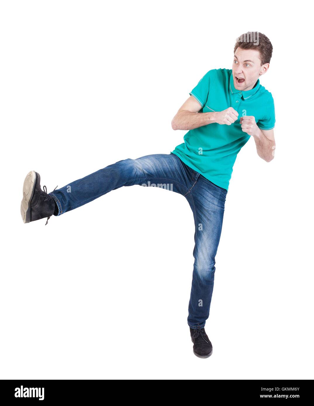 skinny guy funny fights waving his arms and legs Stock Photo - Alamy