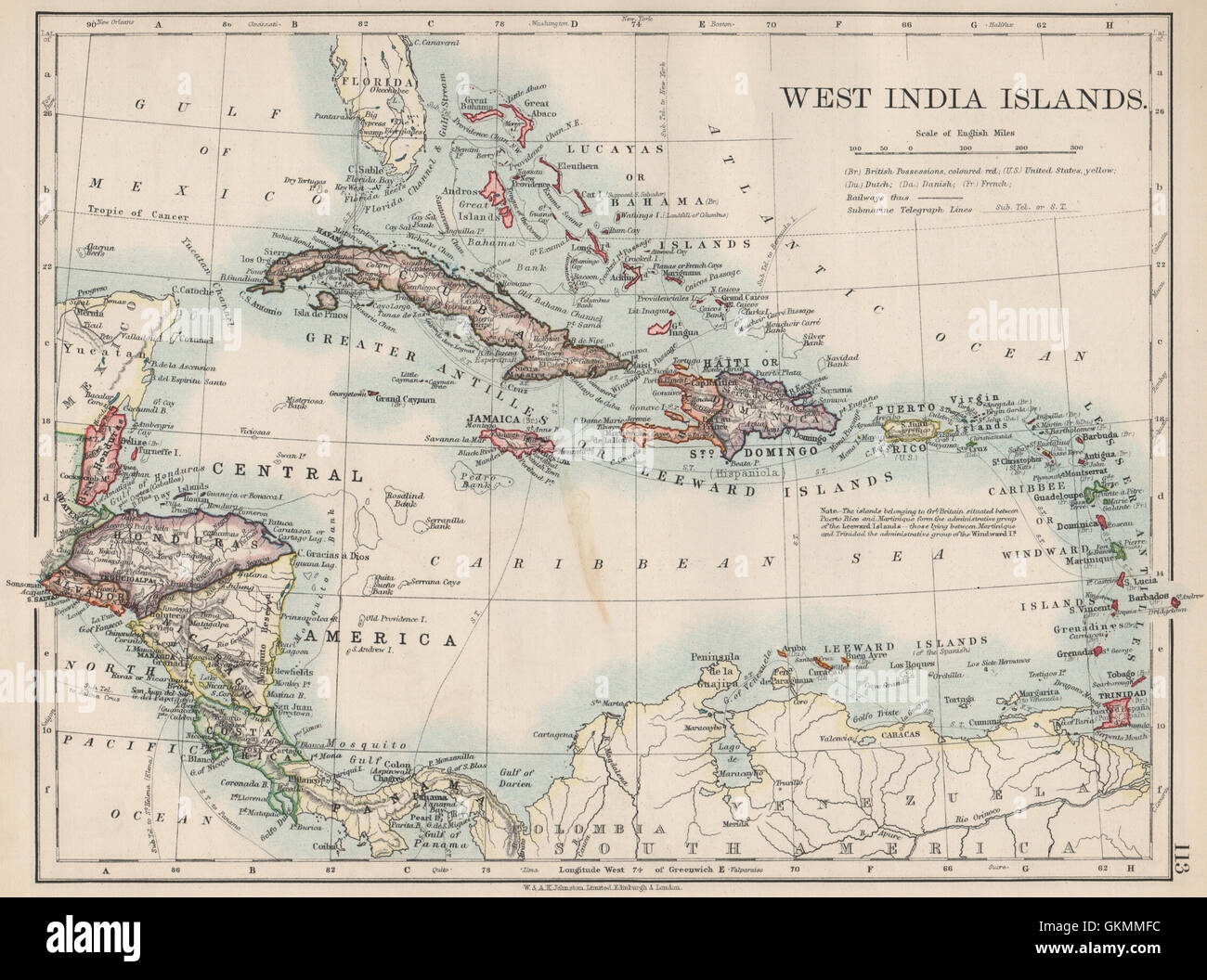 Old map of the caribbean islands hi-res stock photography and images ...
