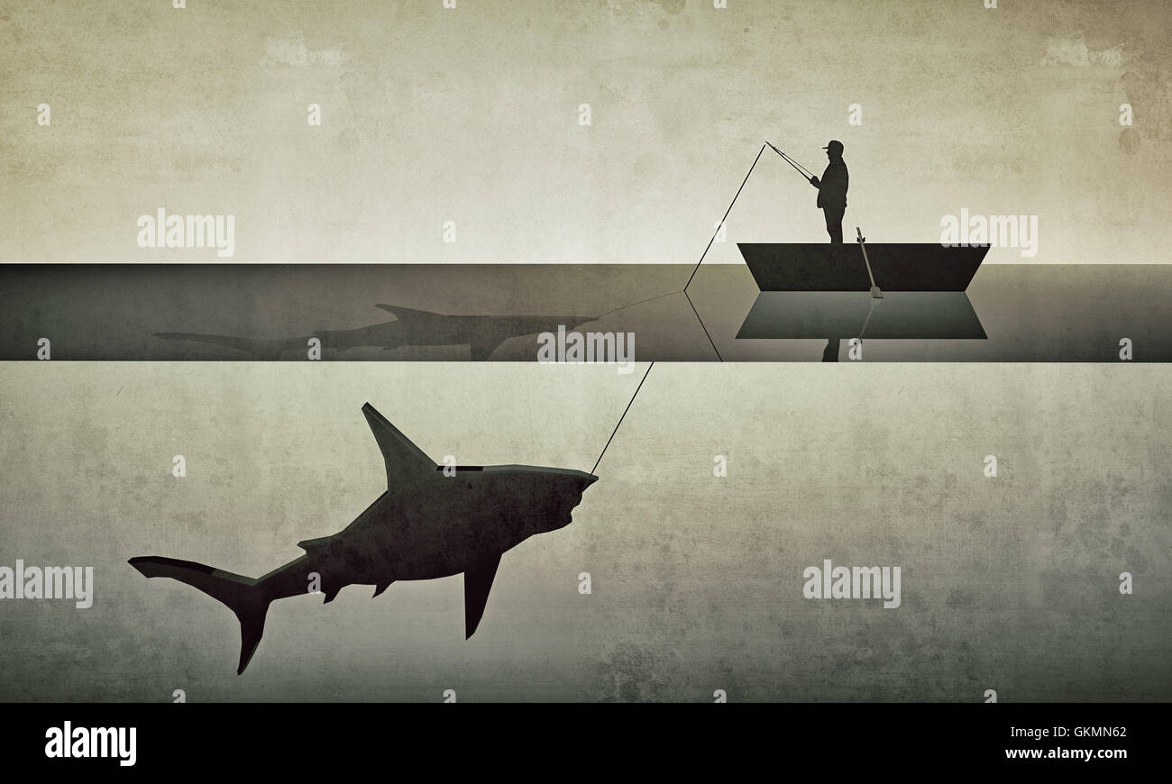 fisherman hunting a big shark Stock Photo - Alamy