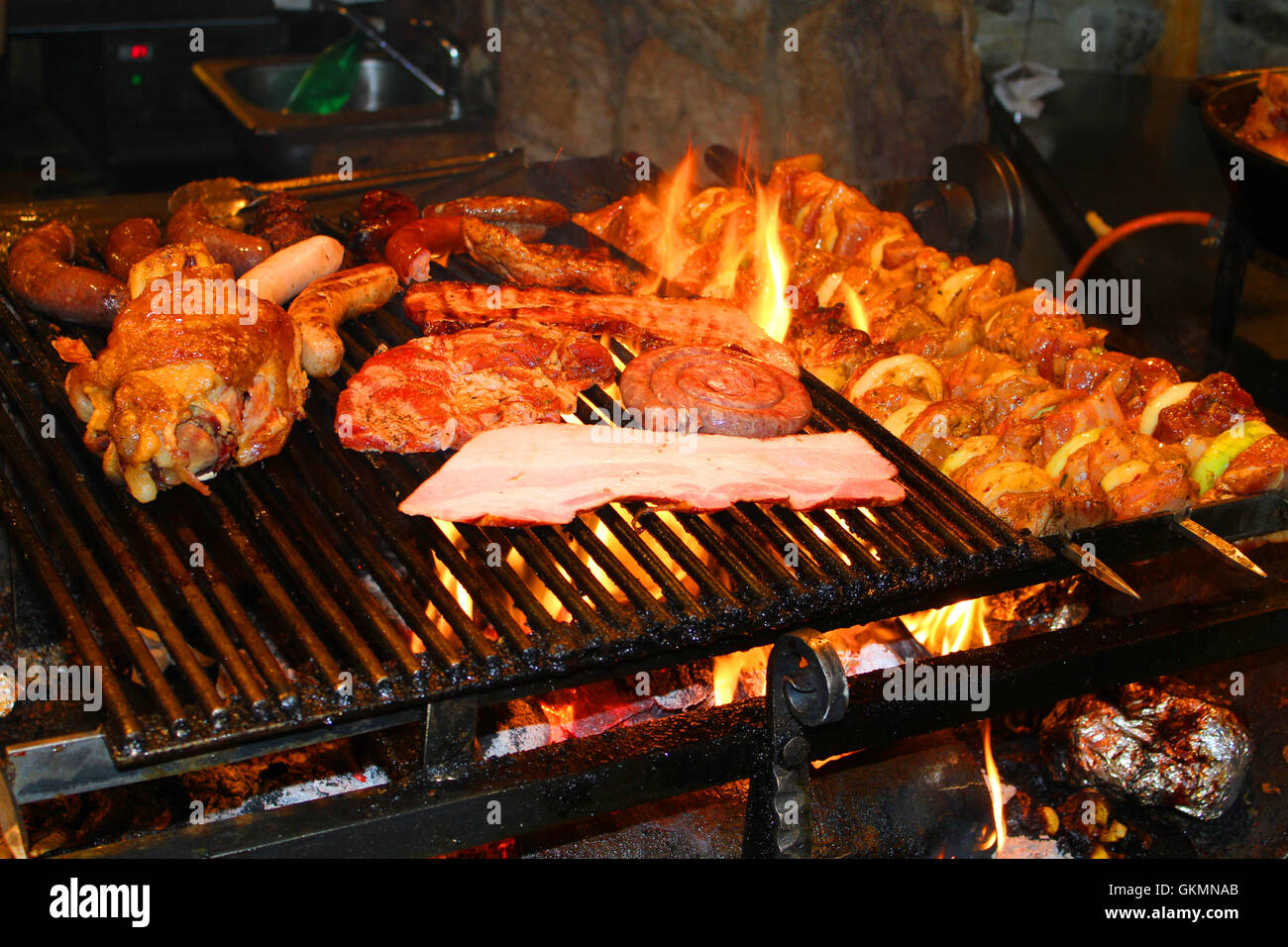 barbecue with delicious grilled meat Stock Photo - Alamy