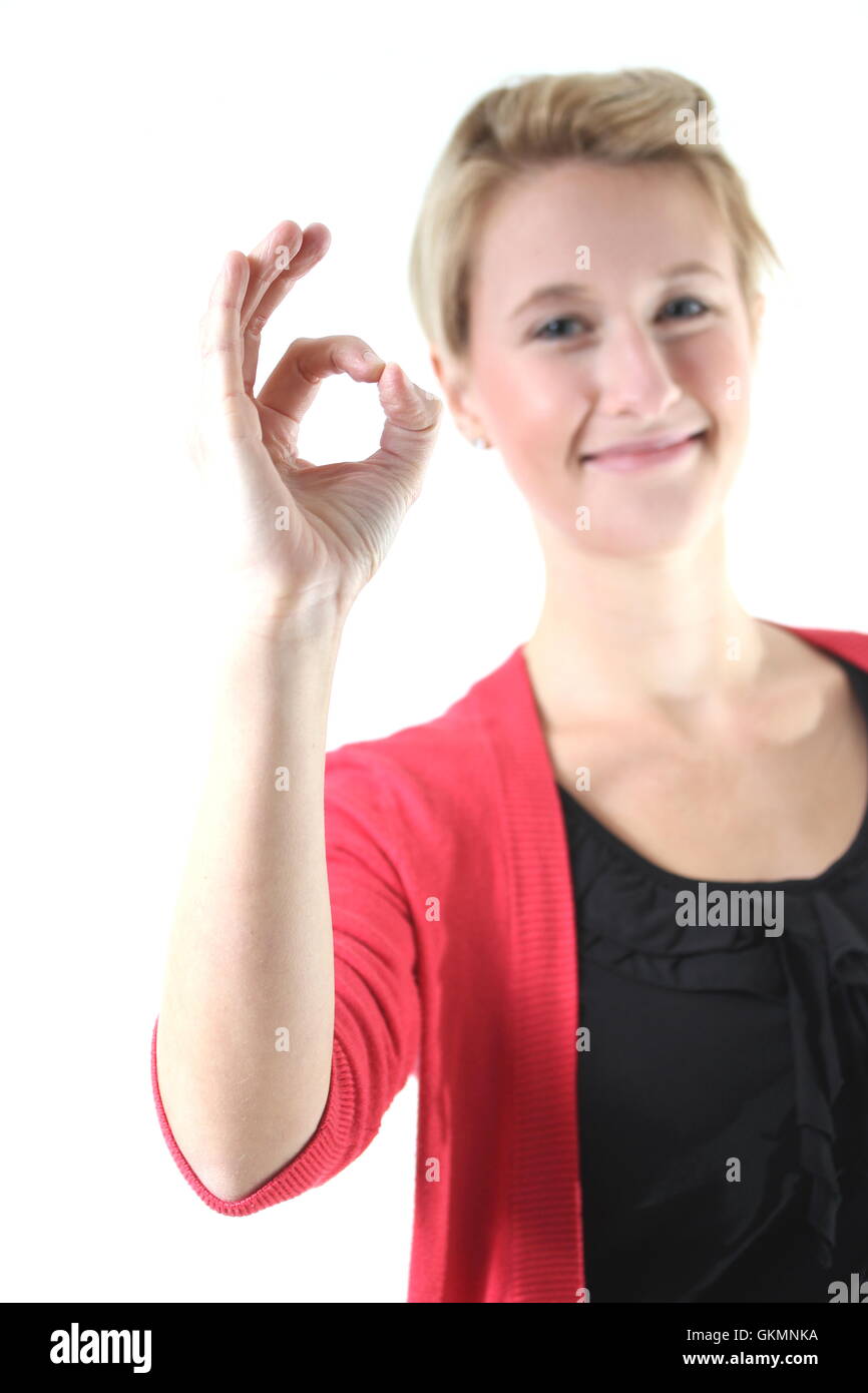 Blond businesswoman making sign hi-res stock photography and images - Alamy