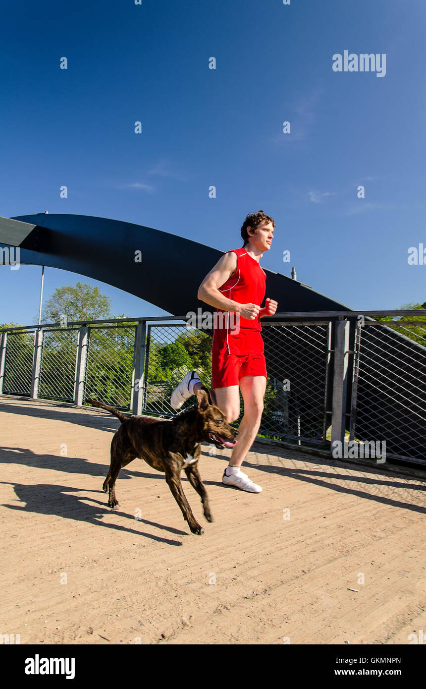 Athletic man running dog hi-res stock photography and images - Alamy