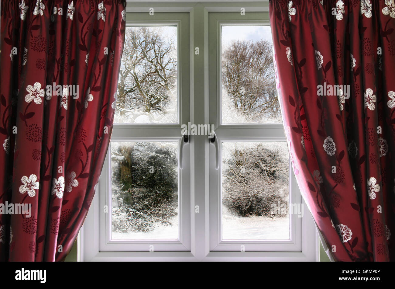 Window view to a snow scene Stock Photo - Alamy