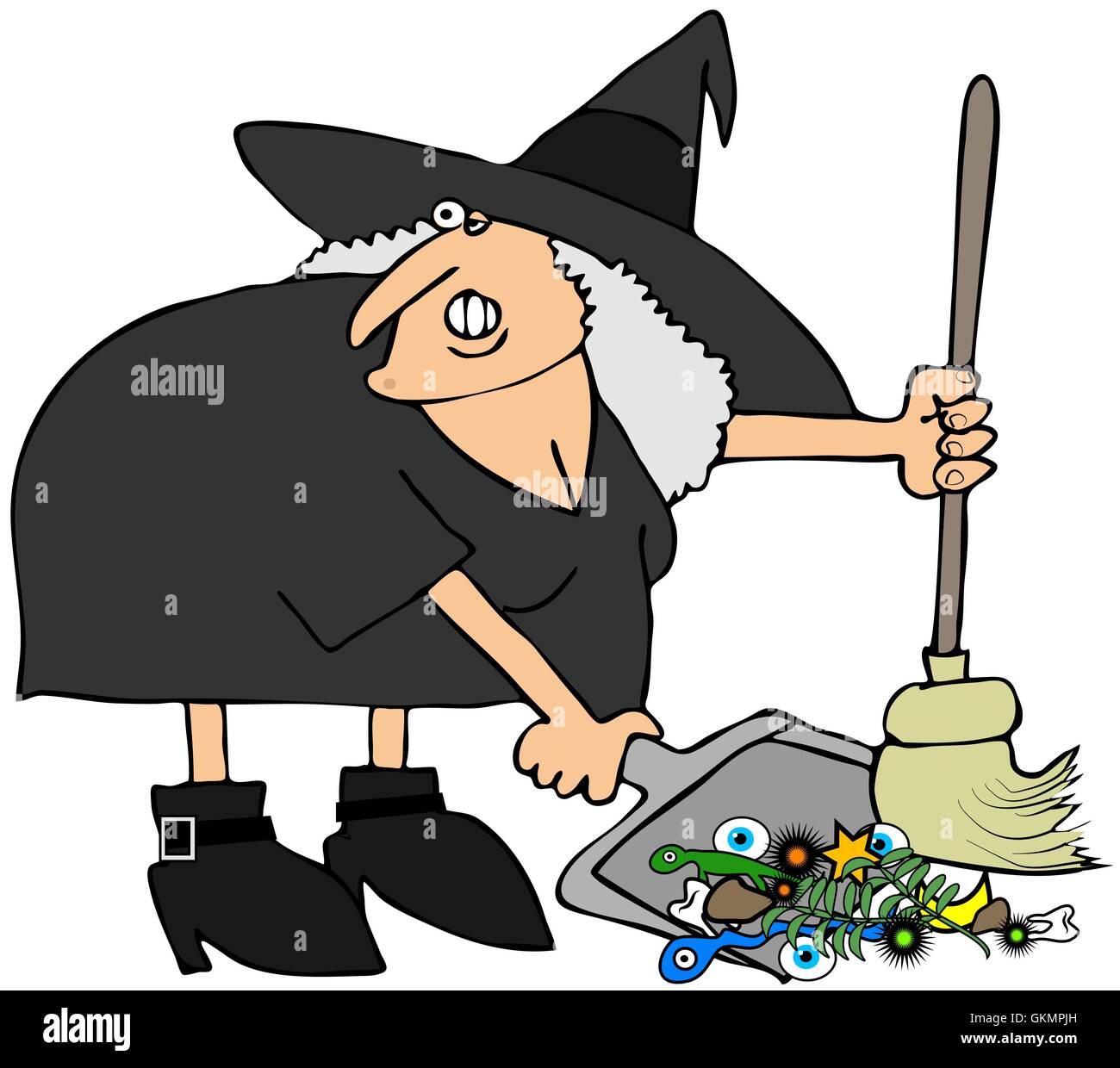 Witch using a broom and dustpan Stock Photo - Alamy