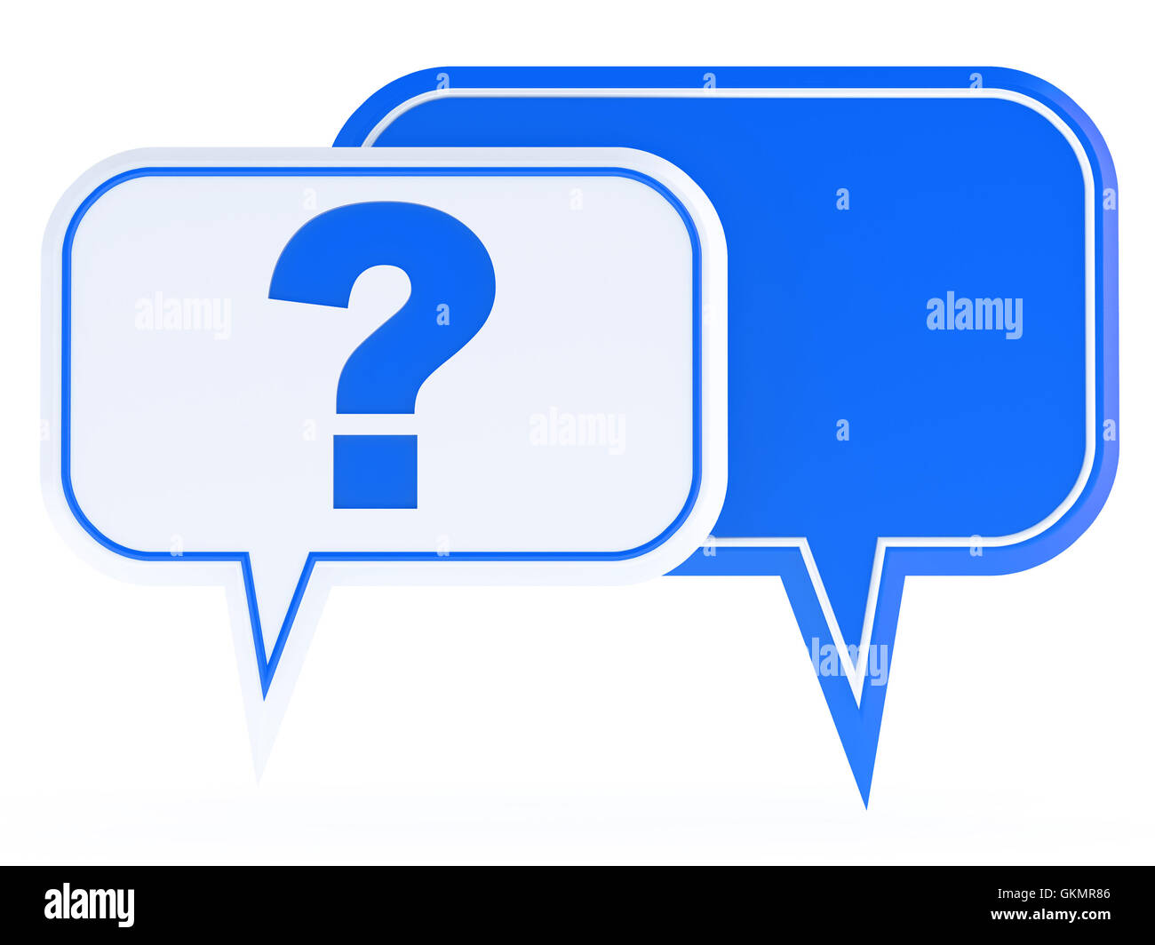 white and blue speech bubbles with a question mark Stock Photo - Alamy