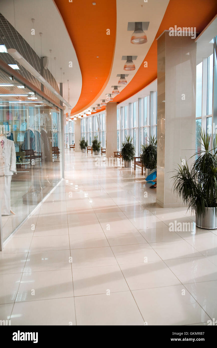 Hall of a modern business centre with set of glass show-windows Stock ...