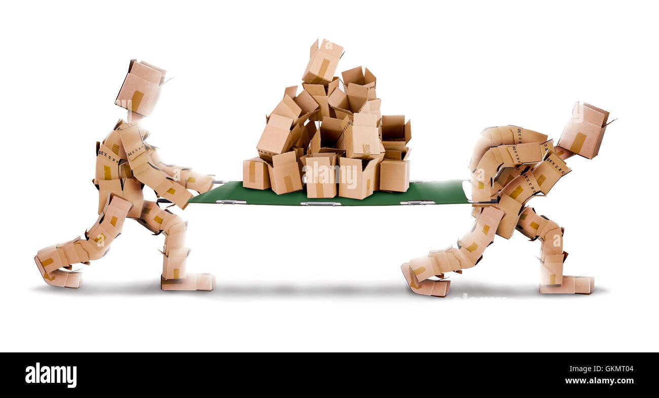 Recycling boxes by box men and stretcher Stock Photo - Alamy