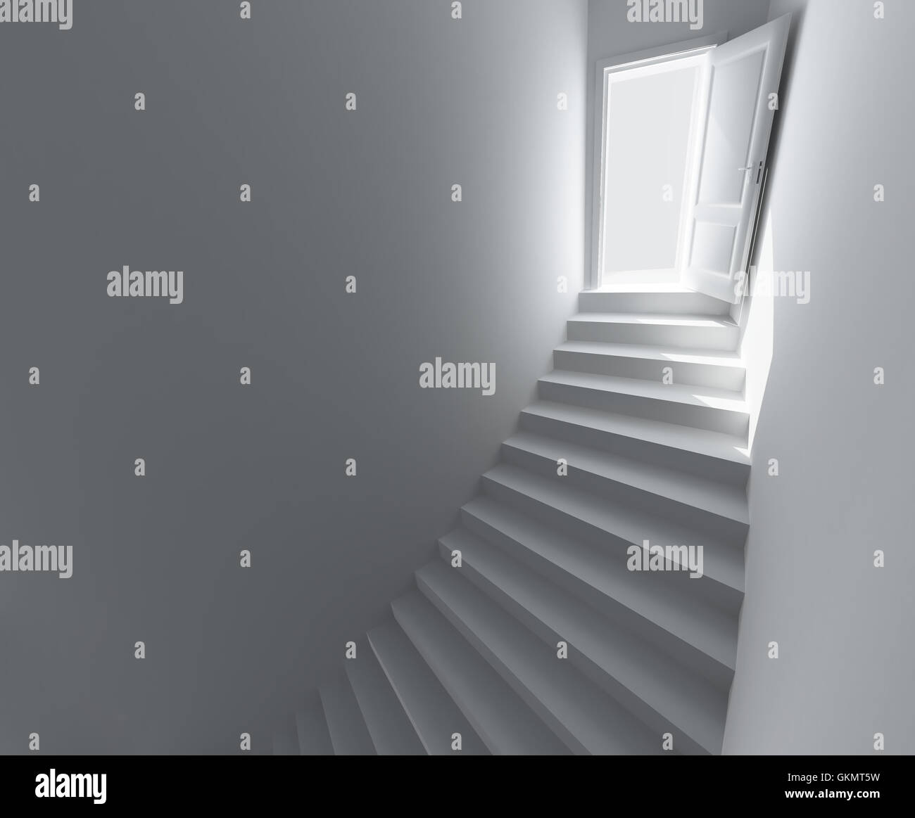 Spiral staircase to the open door Stock Photo - Alamy