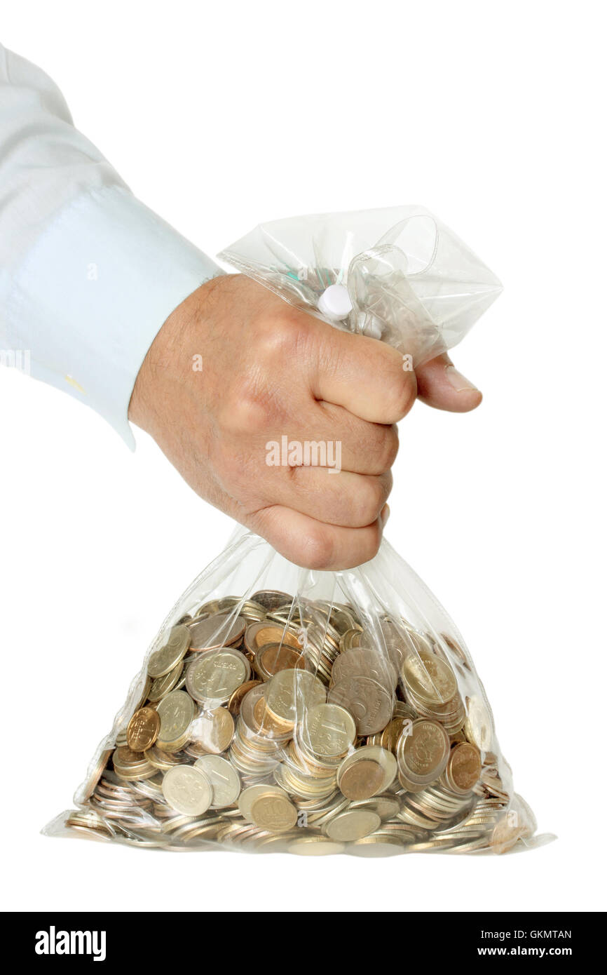 Hand holding a bag of money Stock Photo - Alamy