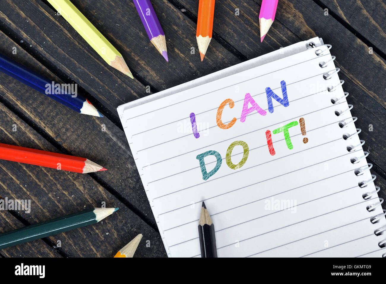 I can do it text on notepad and colorful pencils Stock Photo - Alamy
