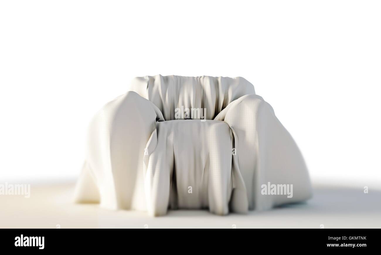 armachair with white sheet Stock Photo - Alamy