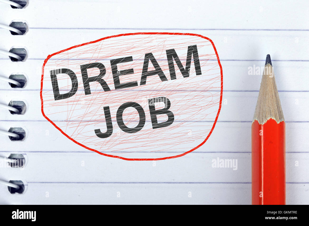 Dream Job text on notepad and red pencil Stock Photo - Alamy