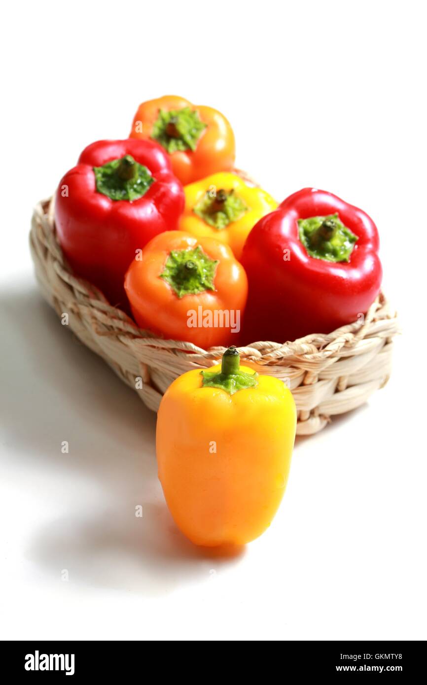 colorful mini paprika in a woven basket Stock Photo - Alamy